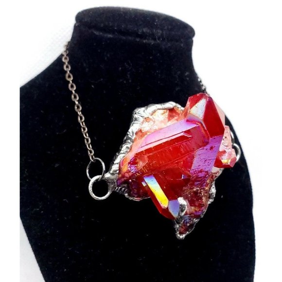 Hand Crafted | Jewelry | Huge Red Aura Quartz Crystal Necklace Handmade ...